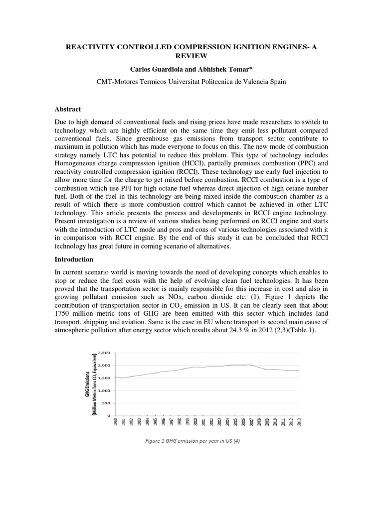 Reactivity Controlled Compression Ignition Engines-A Review | PDF ...