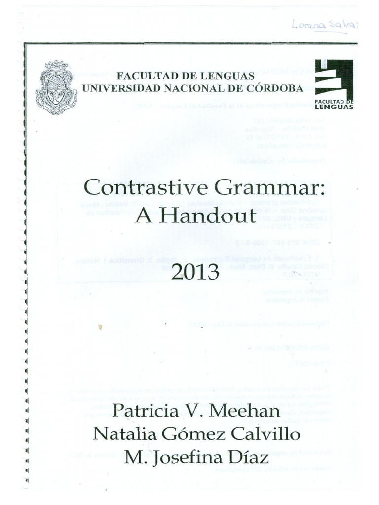 Contrastive Grammar A Handout 2013 PDF | PDF | Part Of Speech | Verb