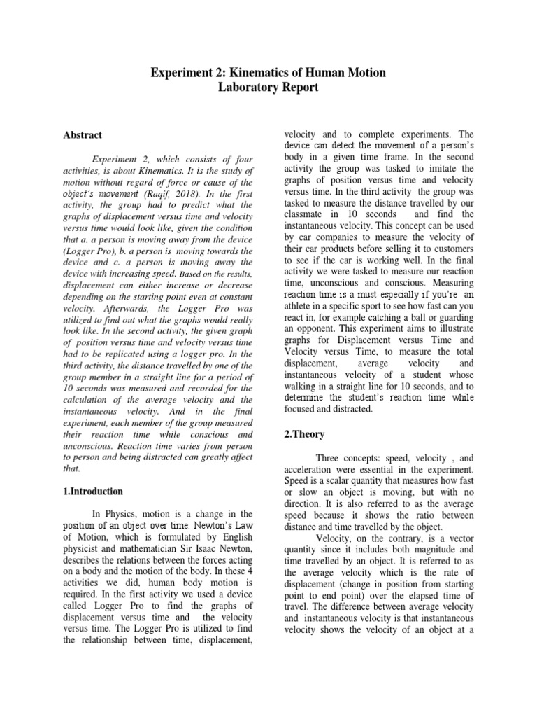 Kinematics of Human Motion: Analyzing Displacement, Velocity, and ...
