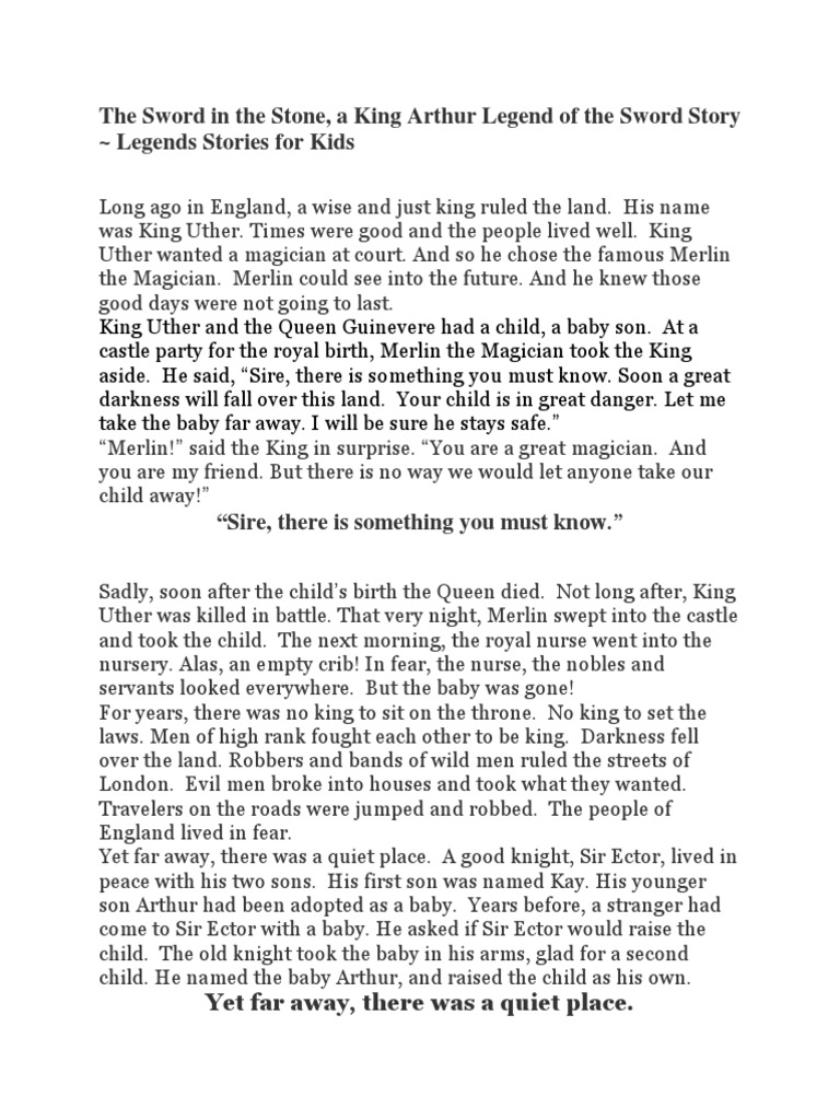 The Sword in The Stone, A King Arthur Legend of The Sword Story Legends ...