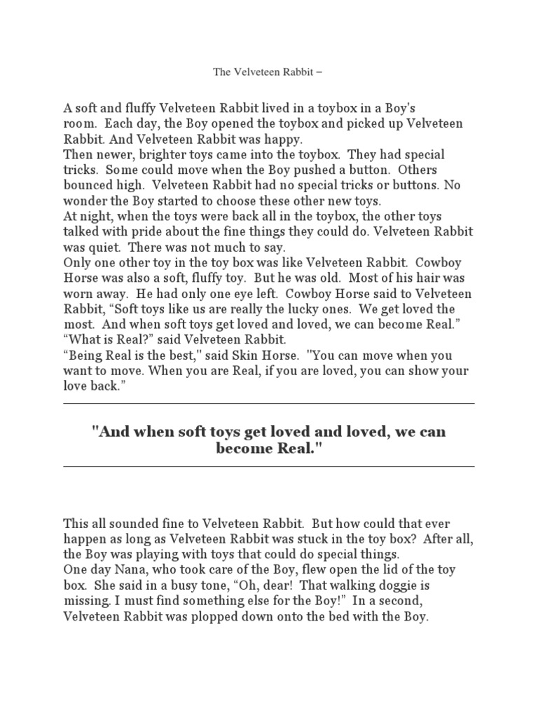 The Velveteen Rabbit | PDF | Leisure