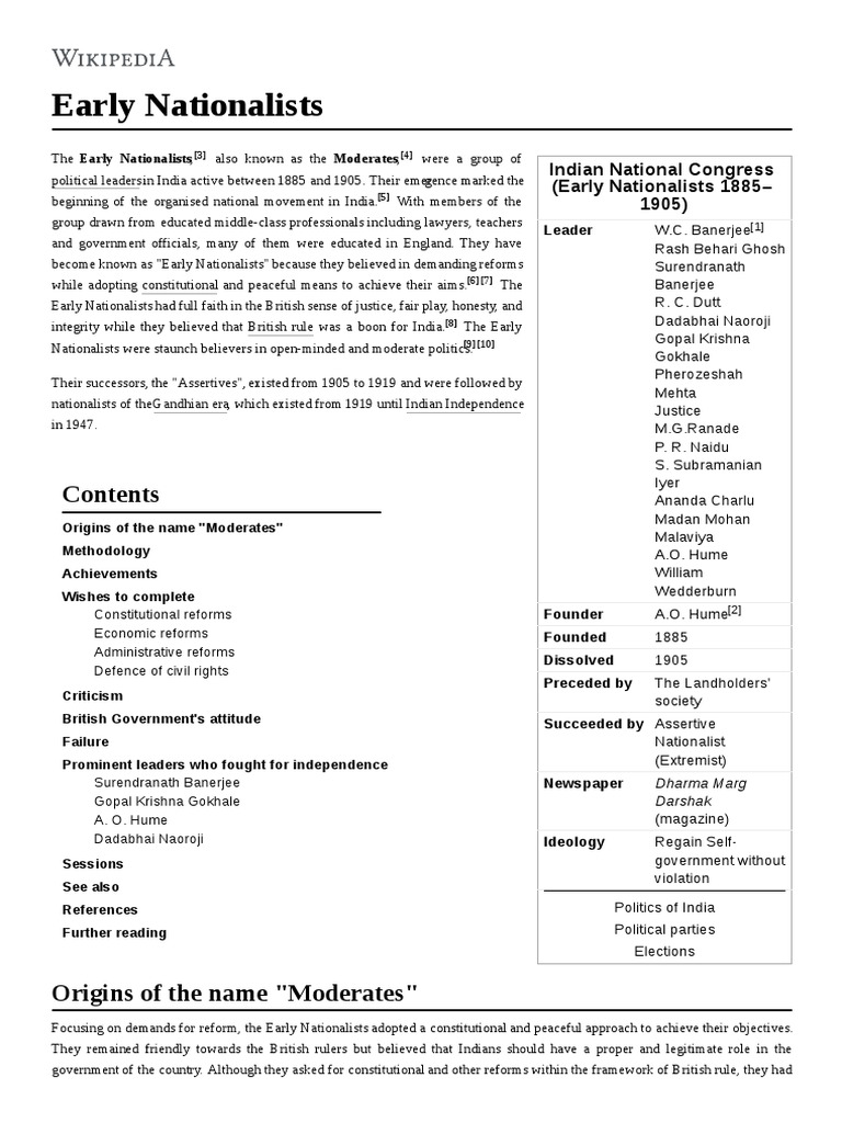 Indian National Congress (Early Nationalists 1885 - 1905) | PDF