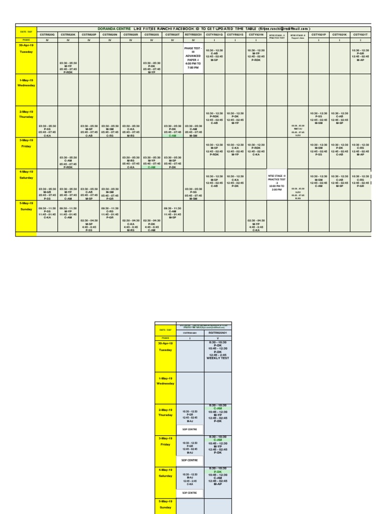 Time Table Fiitjee Ranchi | PDF