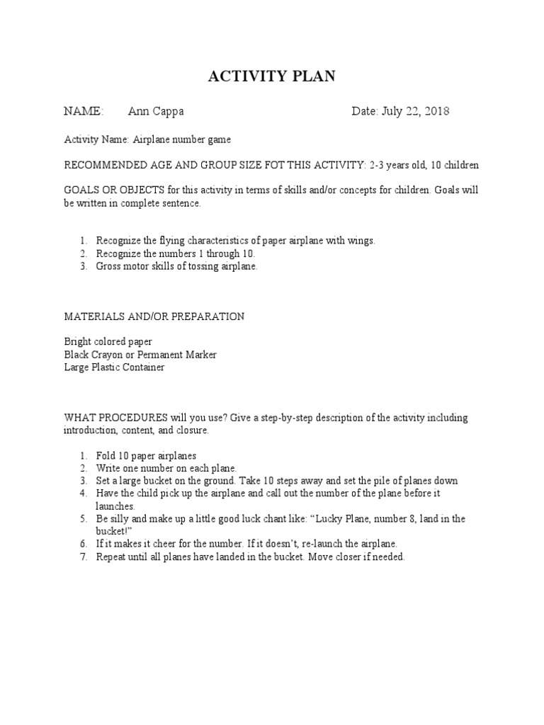 Activity Plan Younger | PDF