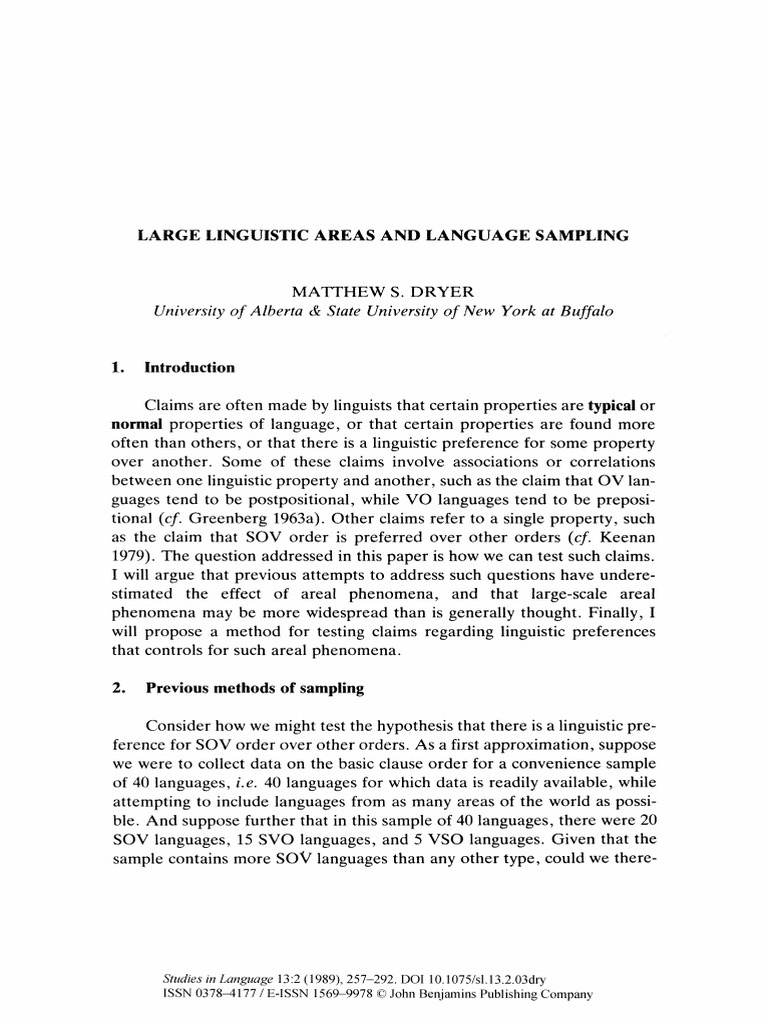 Large Linguistic Areas and Language Sampling | Download Free PDF ...
