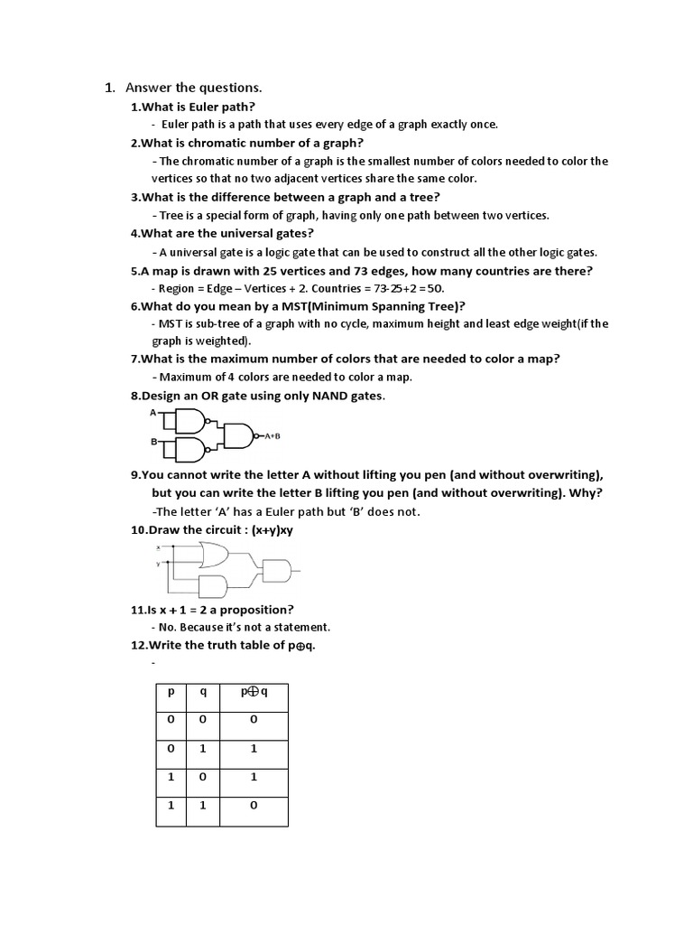 Answer The Questions | PDF | Discrete Mathematics | Mathematical Relations