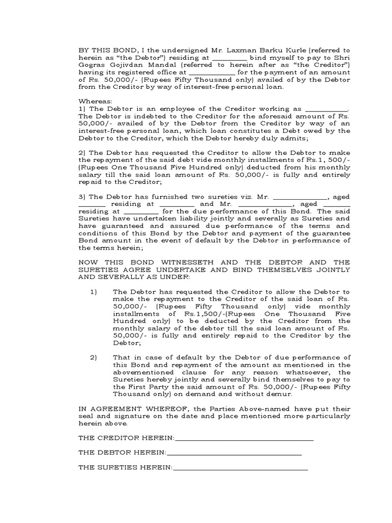 Surety Bond | PDF | Debtor | Loans