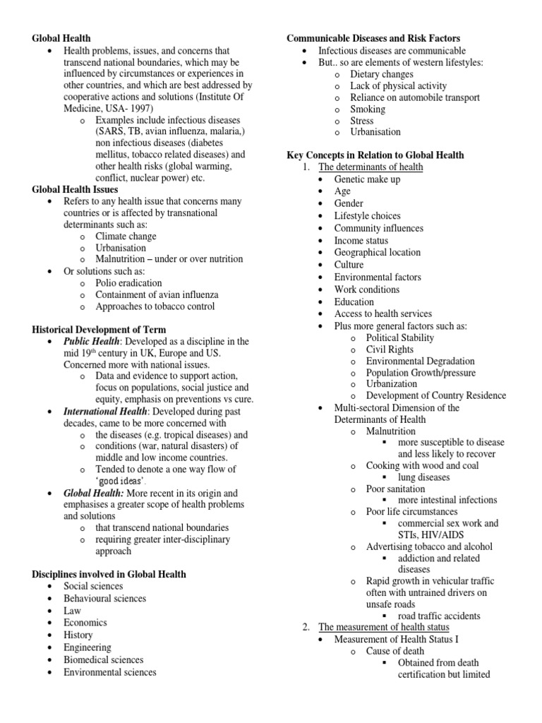 Global Health Communicable Diseases and Risk Factors | PDF | Public ...