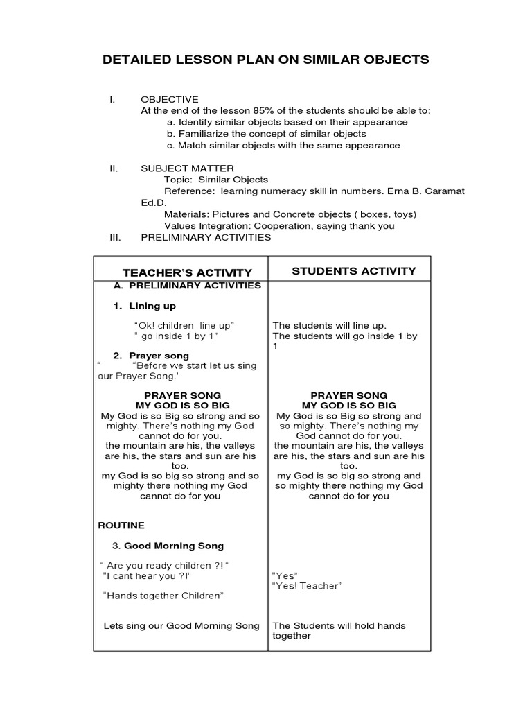 Generalization in Lesson Plan: Similar Objects | PDF | Lesson Plan ...