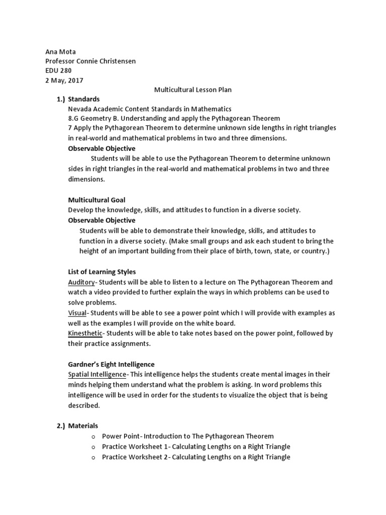 Multicultural Lesson Plan | PDF | Lesson Plan | Triangle