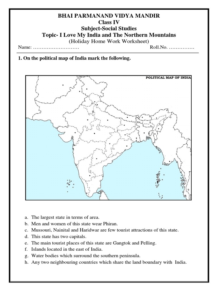 Map Of India Worksheet