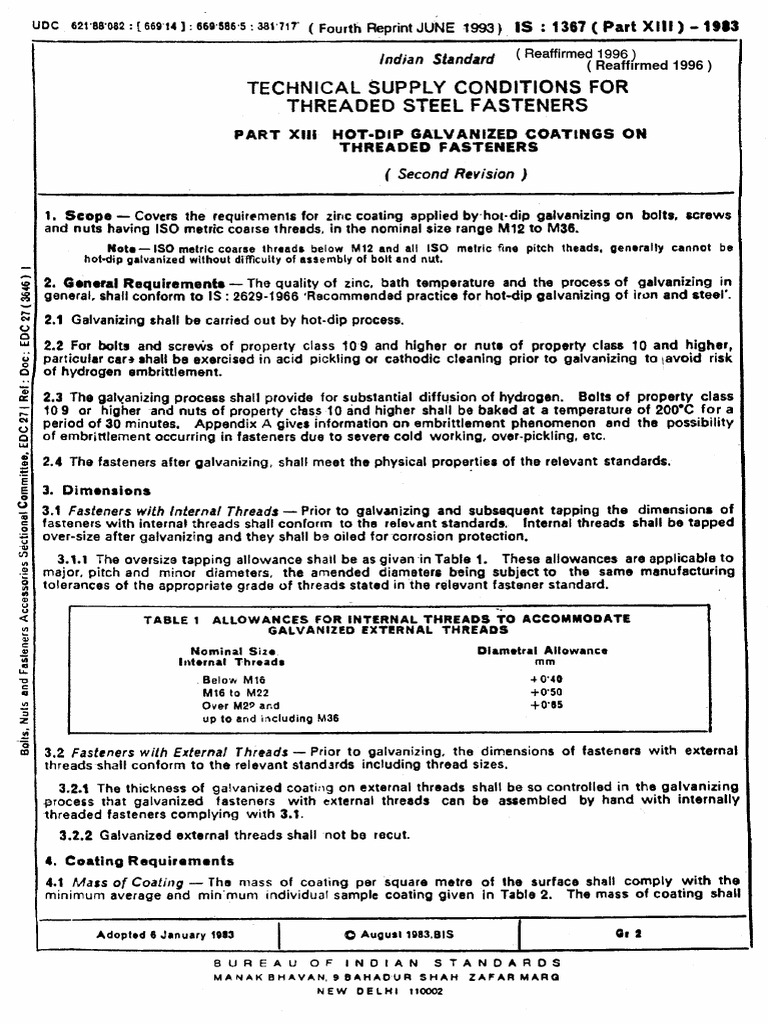 Is 1367 - 13 PDF | PDF | Screw | Galvanization