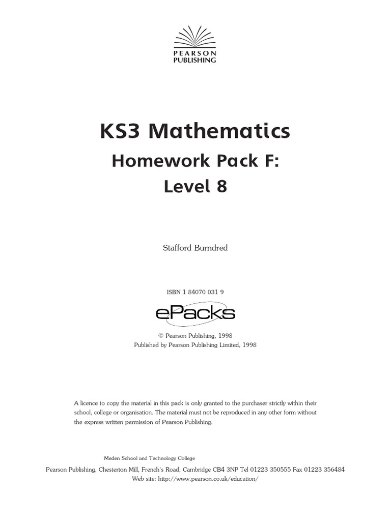 KS3 Mathematics: Homework Pack F: Level 8 | PDF | Value Added Tax | Prices