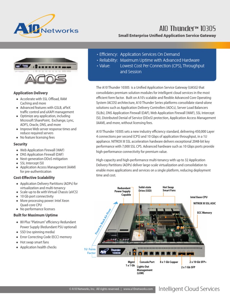 DS-A10 Networks Thunder 1030S | PDF | Transport Layer Security | Load Balancing (Computing)