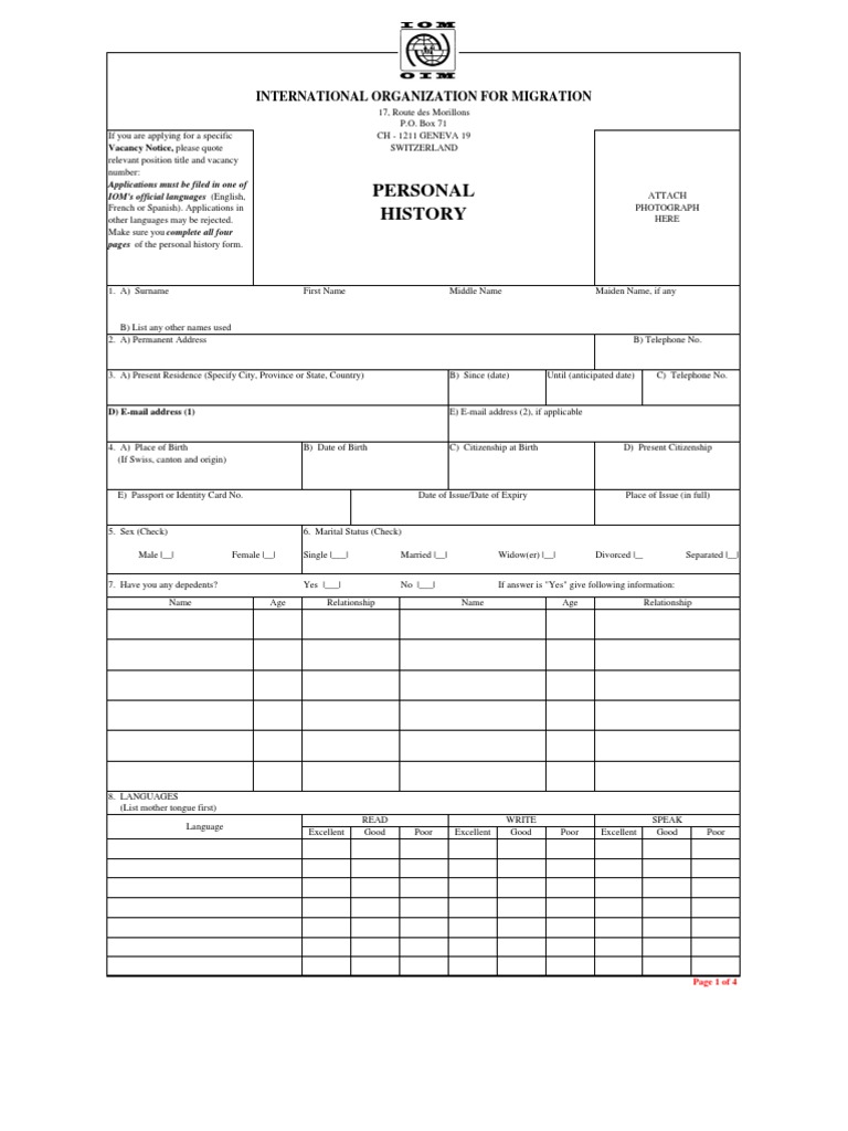 Personal History Form | PDF