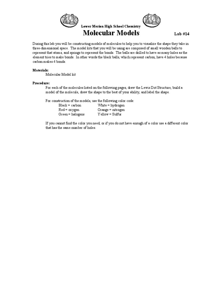 Molecular Models: Lower Merion High School Chemistry | PDF