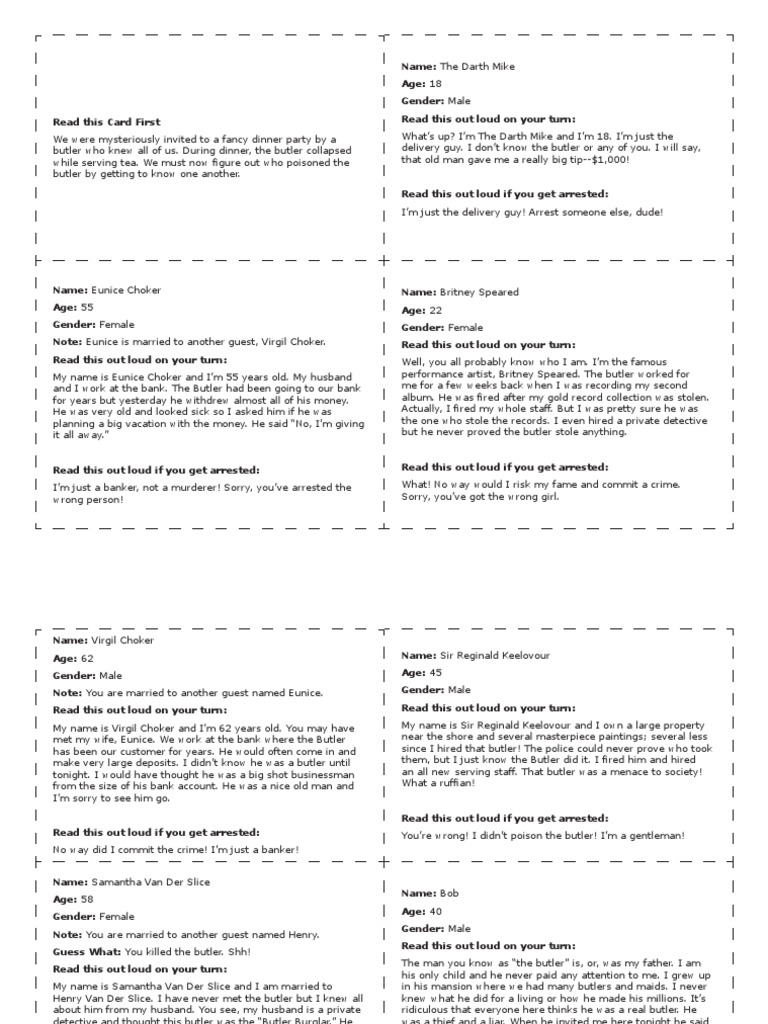 Murder Mystery Card | Banks | Violence