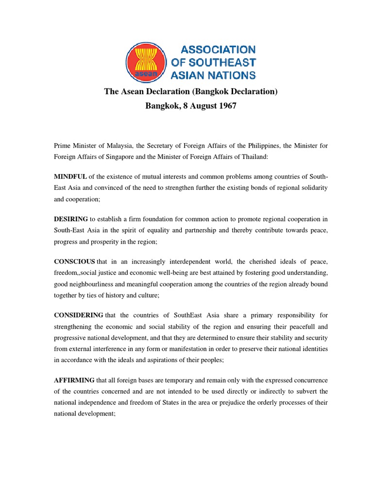 The Asean Declaration | PDF | Association Of Southeast Asian Nations ...