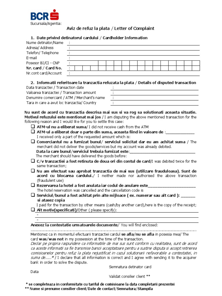 Aviz de Refuz La Plata | PDF | Banking Technology | Business