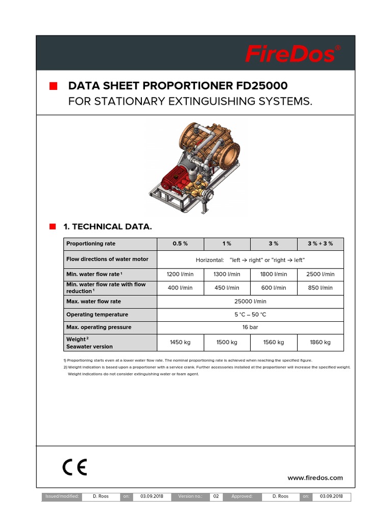 DATA SHEET FireDos FD25000 Stationary | PDF | Valve | Flow Measurement