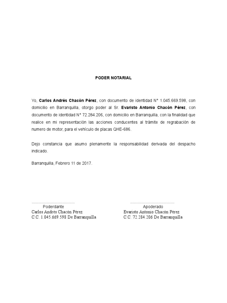 Poder Notarial Ejemplo | PDF