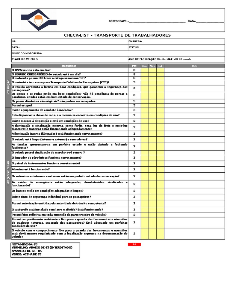Check List - Transporte de Colaboradores - Onibus Van | PDF | Indústria ...