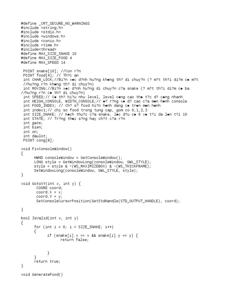 Snake Game in C | PDF