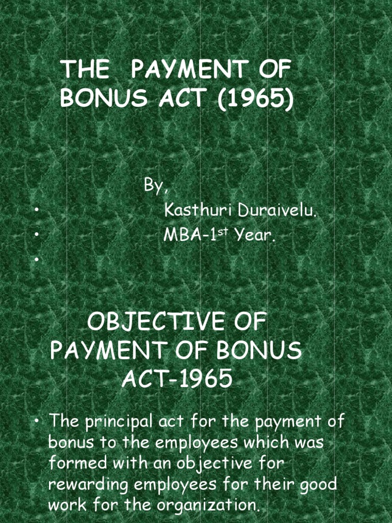 Business Law (PAYMENT OF BONUS ACT - 1965) | PDF | Employment | Salary