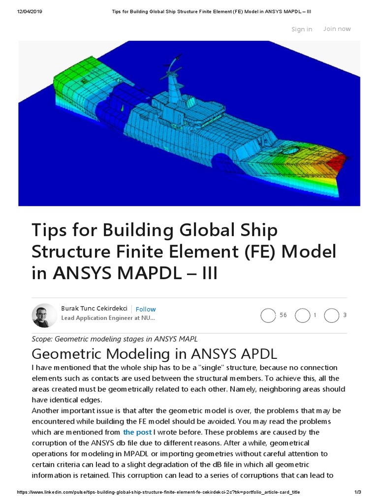 Tips For Building Global Ship Structure Finite Element (FE) Model in ANSYS MAPDL - III | PDF ...