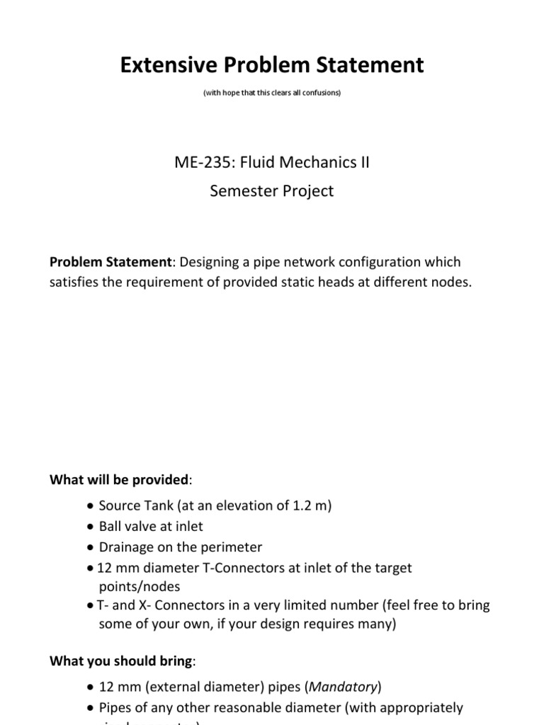 Extensive Problem Statement PDF | PDF | Pipe (Fluid Conveyance) | Valve