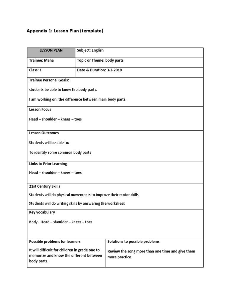 Appendix 1 Lesson Plan Template | PDF | Lesson Plan | Educational ...