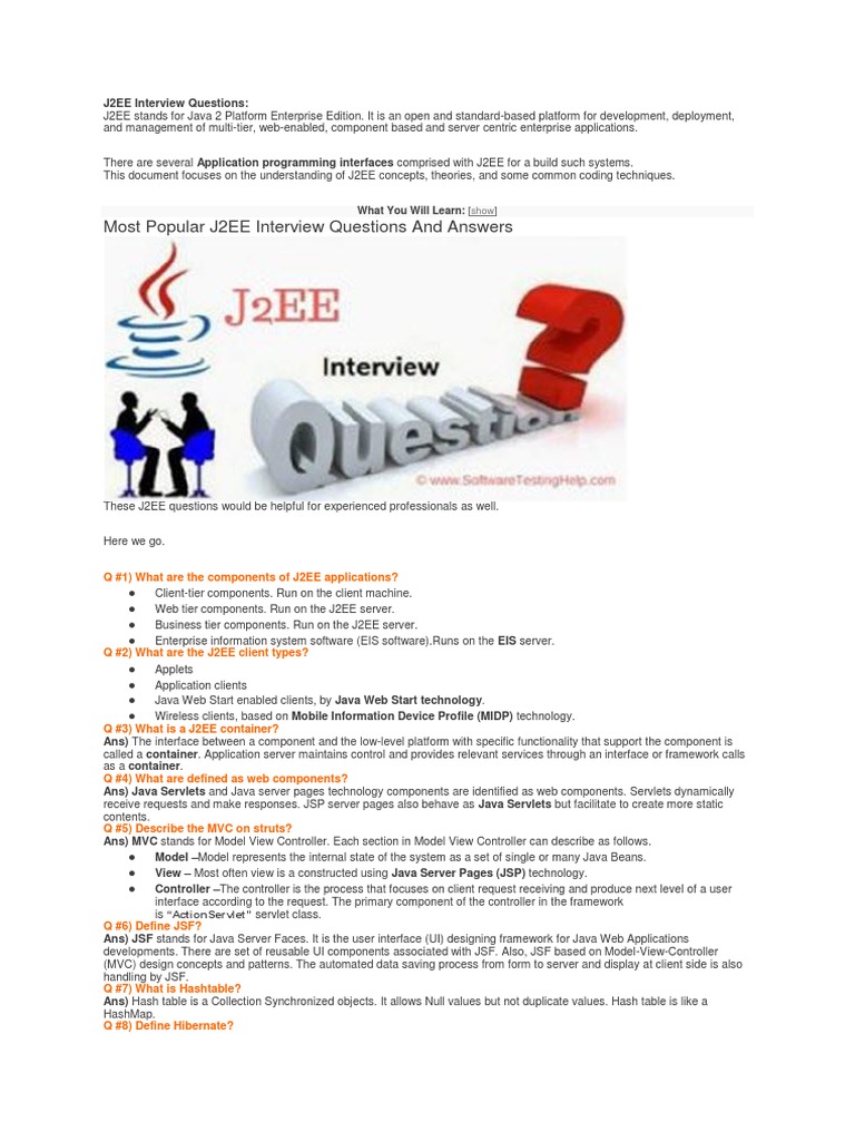Essential J2EE Concepts and Common Interview Questions | PDF ...