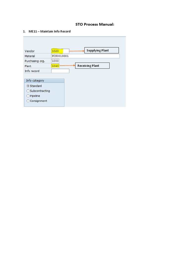 STO Process Manual:: 1. ME11 - Maintain Info Record | PDF | Invoice ...