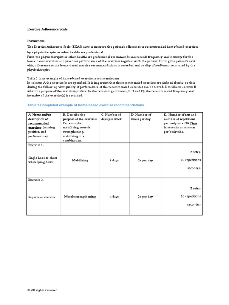 Exercise Adherence Scale | PDF | Physical Therapy | Frequency