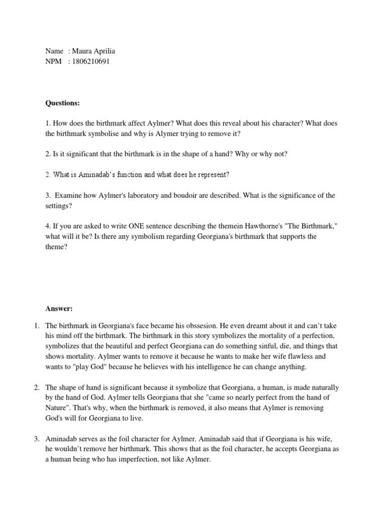 Aylmer's Obsession: Themes in "The Birthmark" | PDF