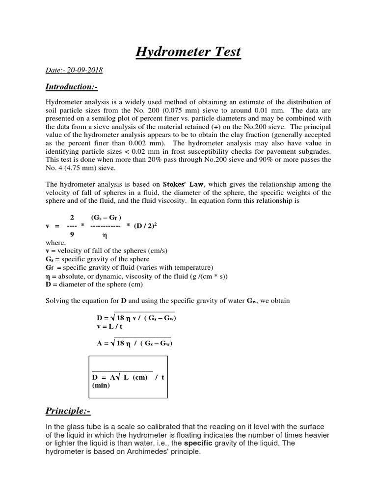 Hydrometer Test: Introduction | PDF | Viscosity | Continuum Mechanics