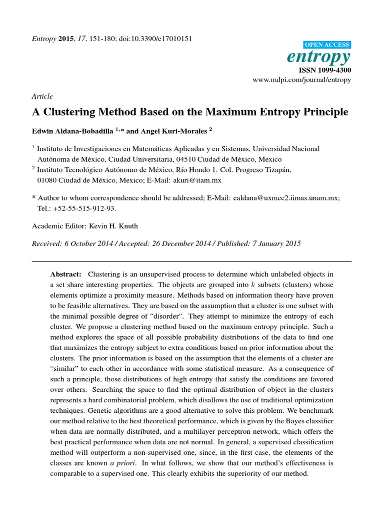 Entropy A Clustering Method Based On The Maximum Entropy Principle Pdf Cluster Analysis 