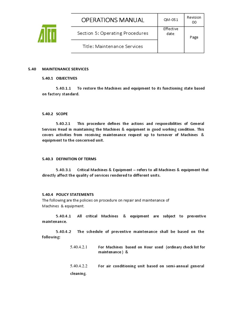 Maintenance Services Procedure Manual | PDF | Procurement | Government