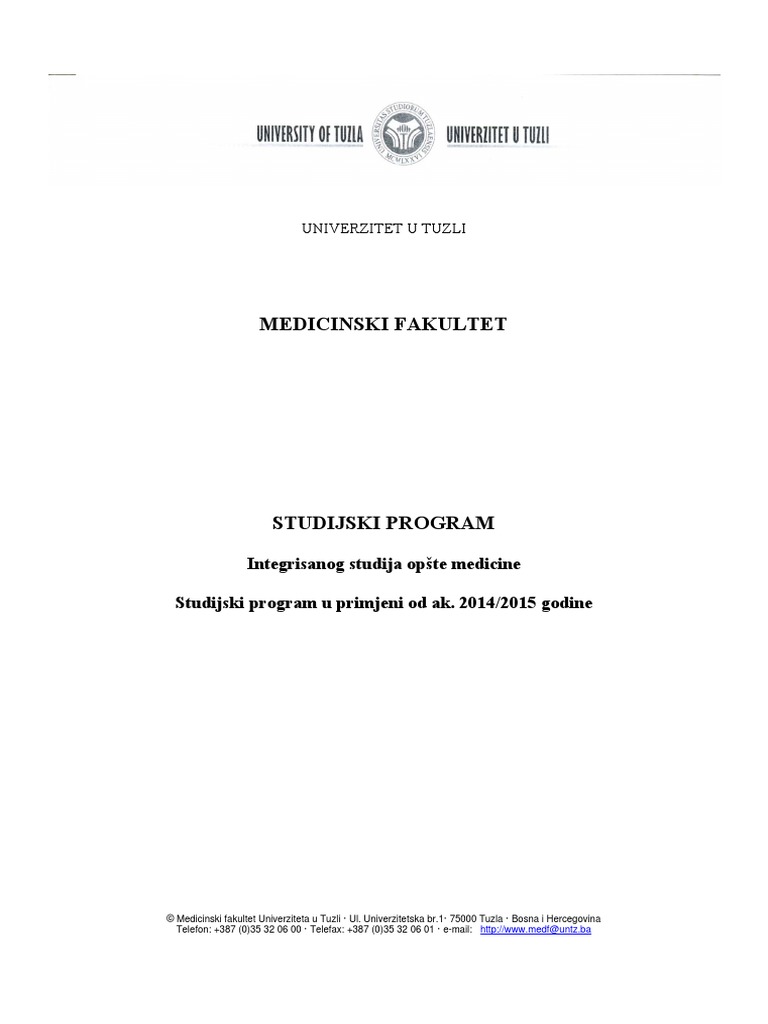 Studijski Program Medicinski Fakultet1346826727 PDF | PDF