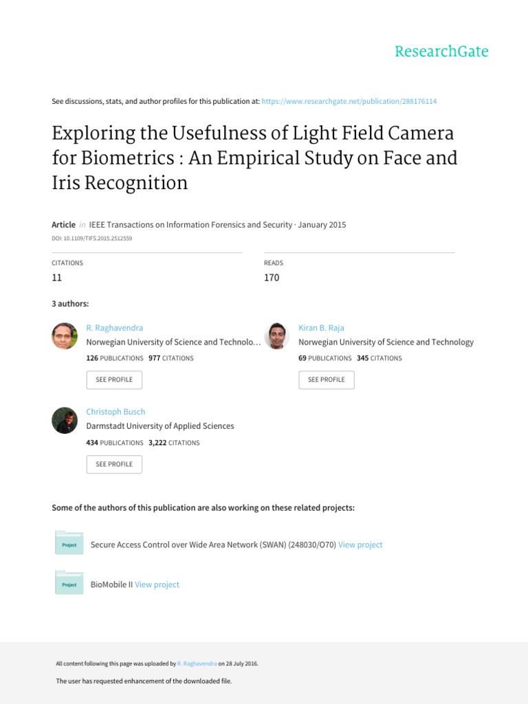 Exploring The Usefulness of Light Field Camera For Biometrics: An Empirical Study On Face and ...