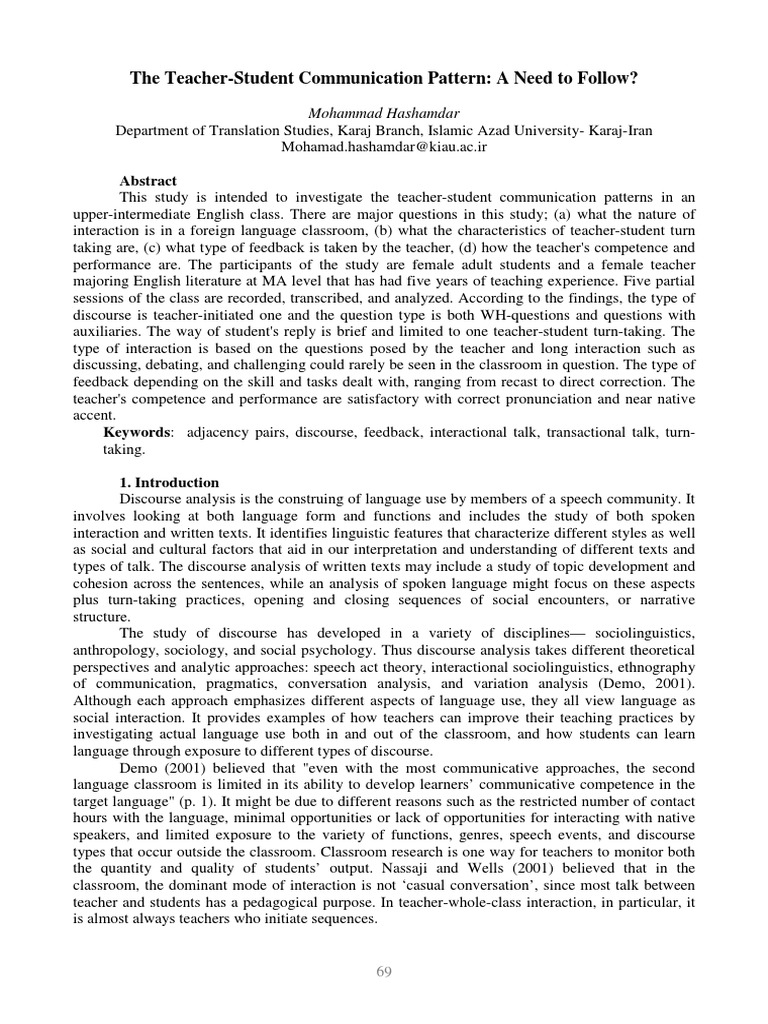 The Teacher-Student Communication Pattern: A Need To Follow? | PDF ...