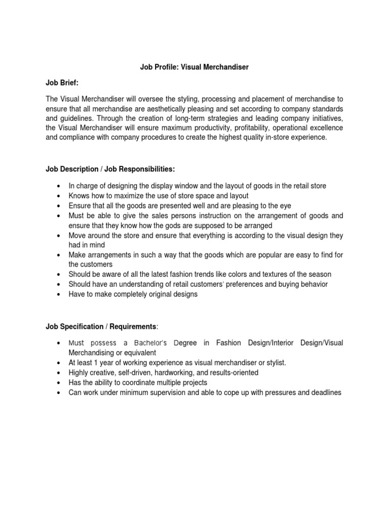 Job Profile: Visual Merchandiser Job Brief | PDF