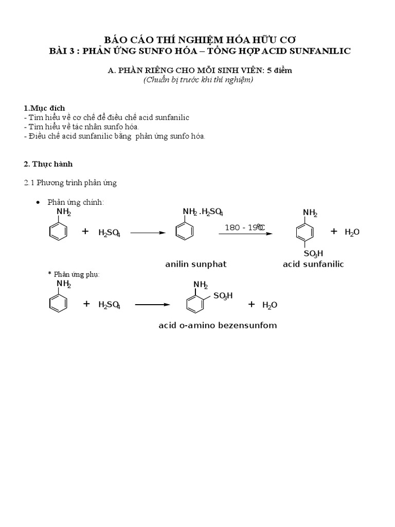 (123doc) Bao Cao Thi Nghiem Hoa Huu Co Tong Hop Acid Sunfanilic | PDF