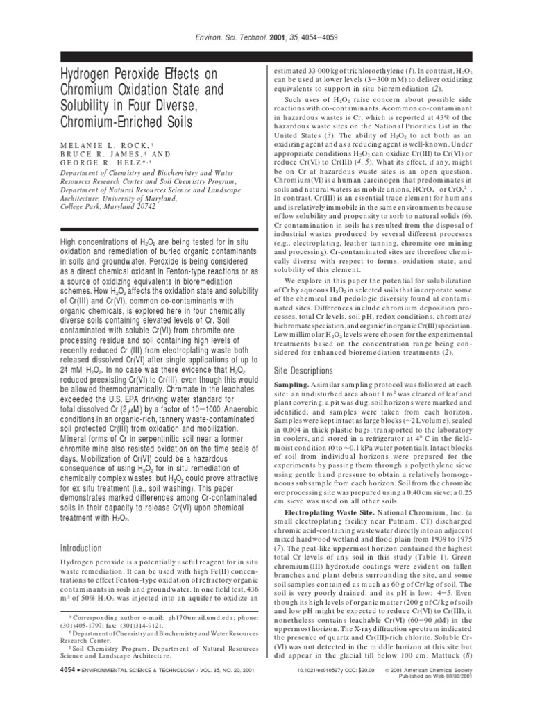 Hydrogen Peroxide Effects On Chromium Oxidation State and Solubility in ...