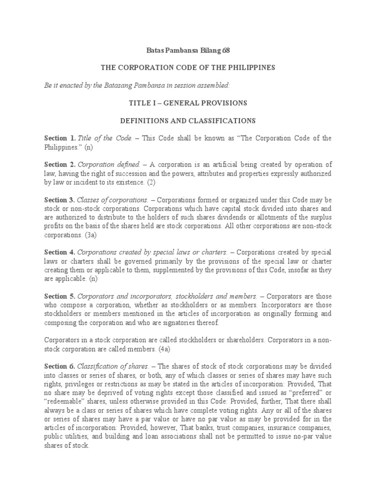 Corpo Code | PDF | Corporations | Preferred Stock