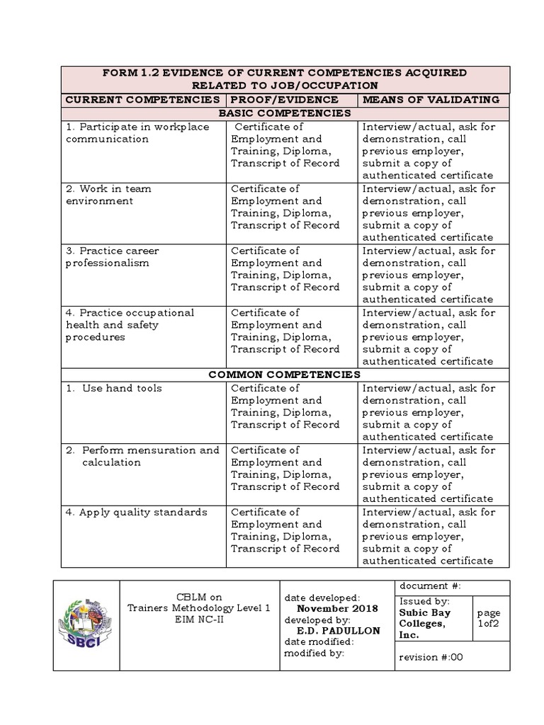 Evidence of Current Competencies | PDF | Electrical Wiring | Diploma