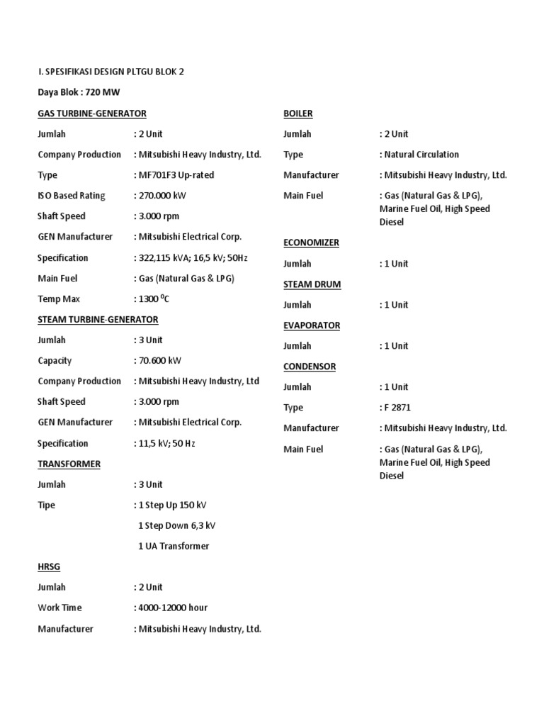 PLTGU Blok 2 Design Specifications | PDF | Sustainable Technologies ...