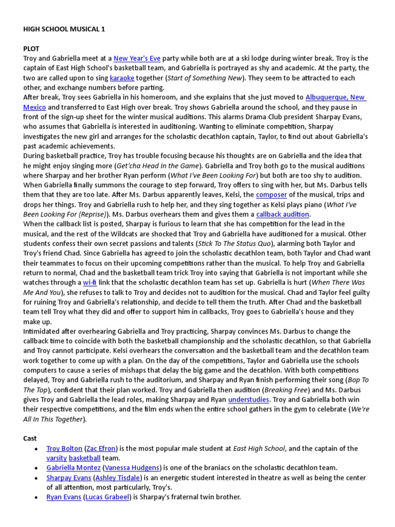 High School Musical Script Final | PDF | Leisure