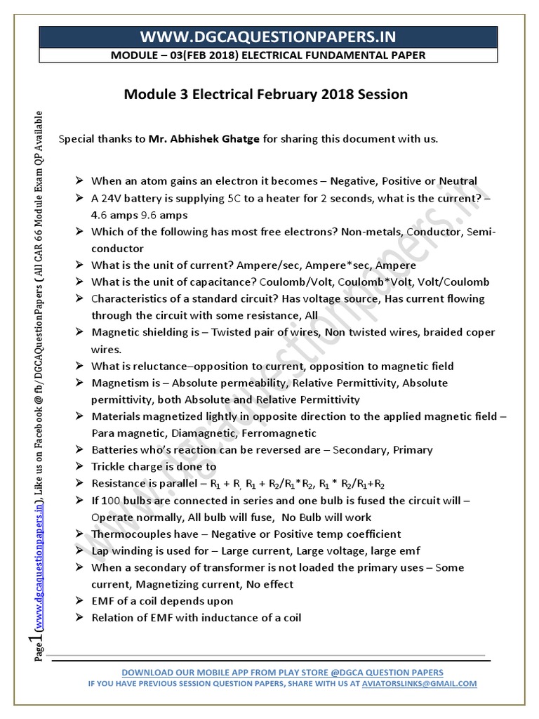 Dgca Module 03 Feb 2018 Pdf Pdf Inductor Electric Current