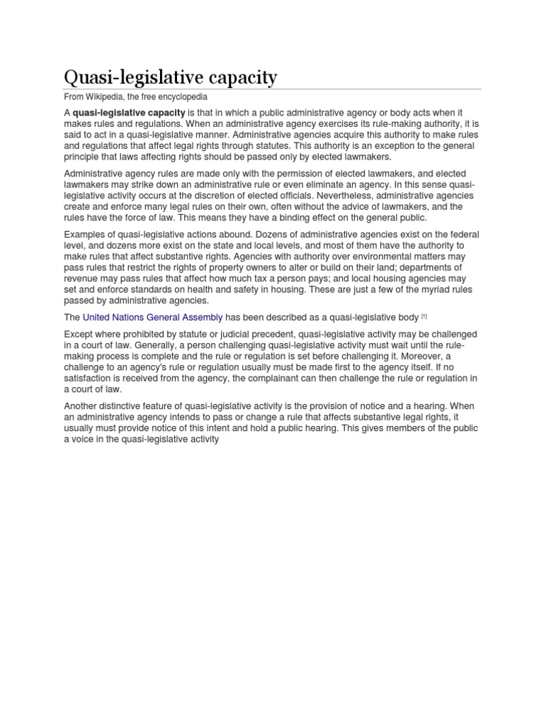 Quasi-Legislative Capacity: From Wikipedia, The Free Encyclopedia | PDF ...
